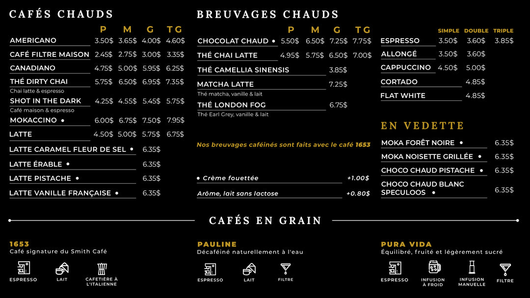 Our coffee menu – La Maison Smith